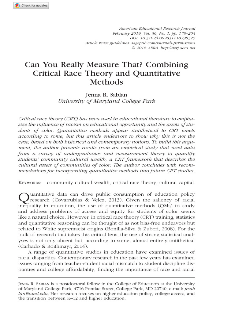 Sablan 2018 Can You Really Measure That Combining Critical Race Theory ...