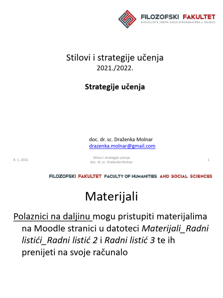 Strategije Učenja 2021 - 2022 | PDF