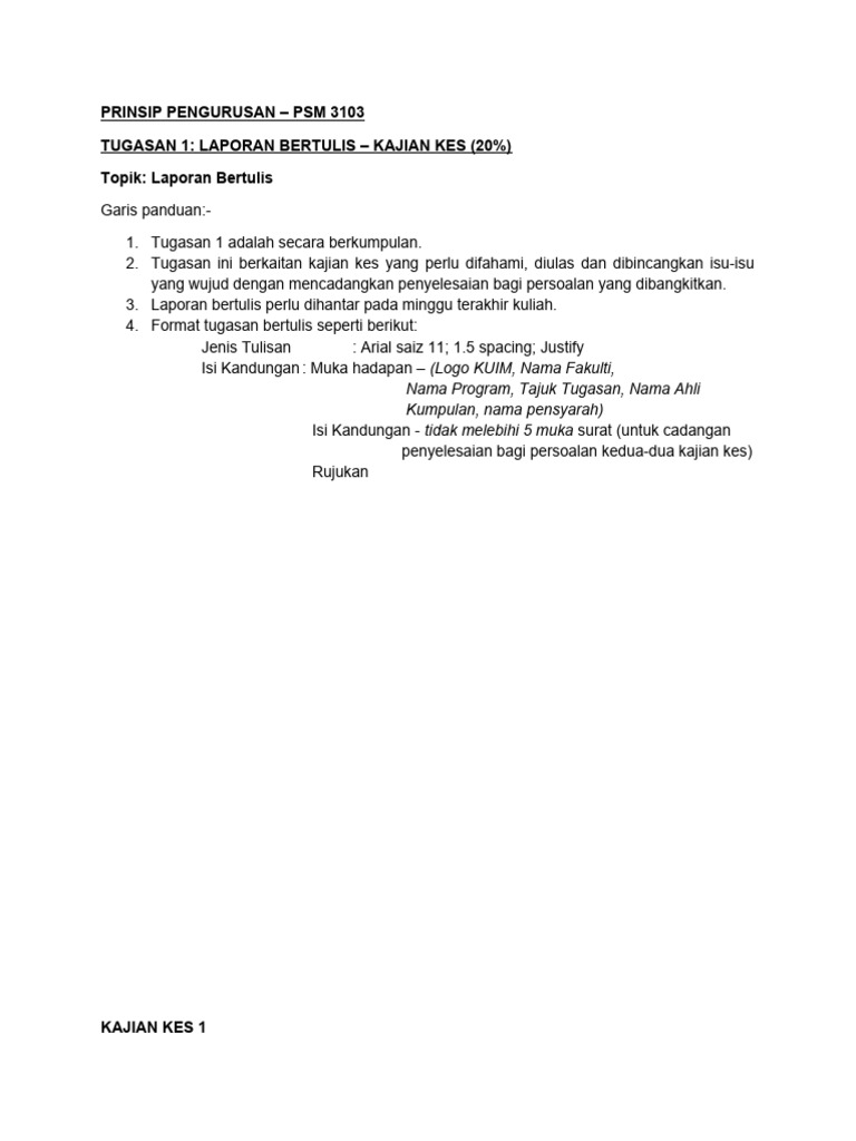 Contoh Tugasan Laporan Bertulis PSM 3103 | PDF | Karier & Perkembangan ...