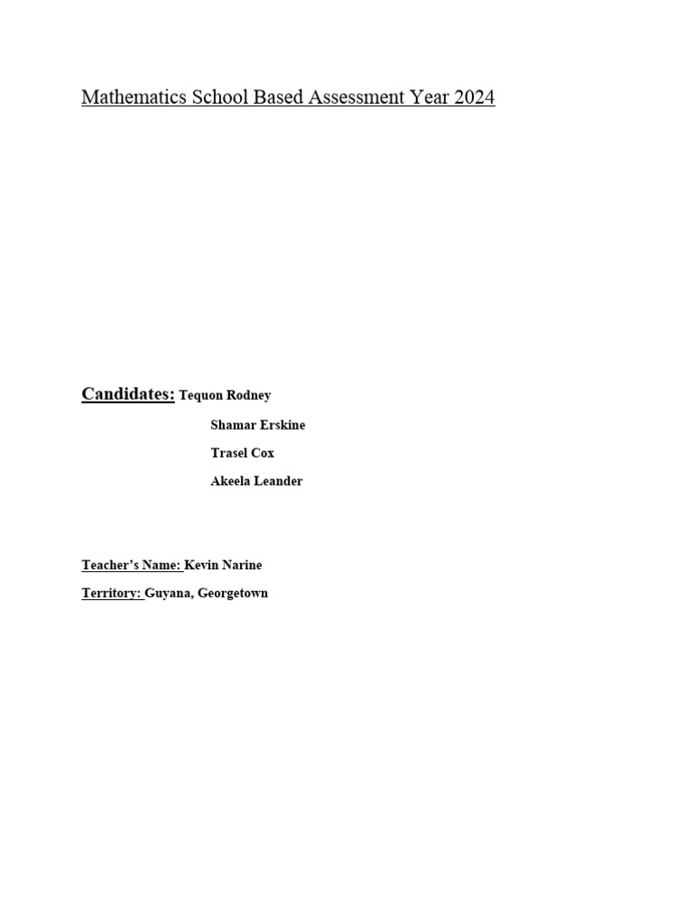 Mathematics School Based Assessment Year 2024 | PDF | Statistics | Science