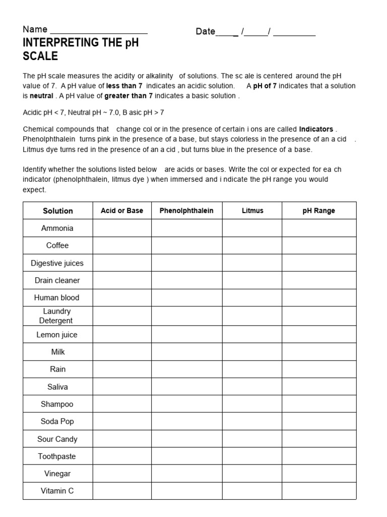 Grade 9 Chemistry Acids Bases Worksheet | PDF