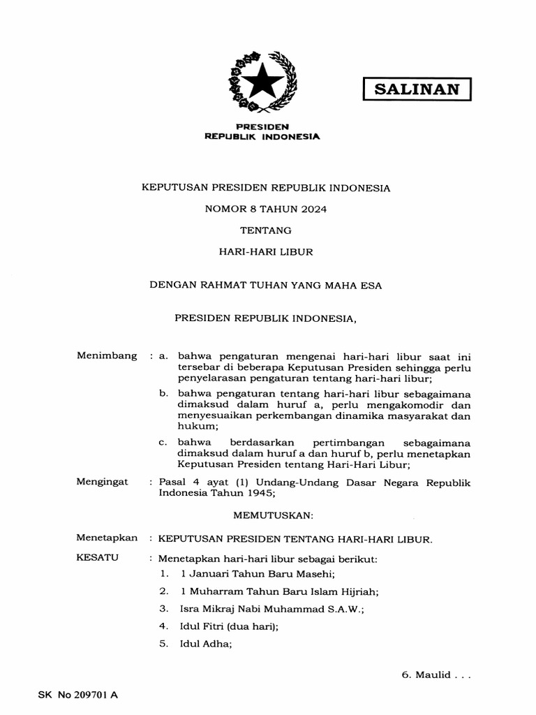 Keppres Nomor 8 Tahun 2024 | PDF