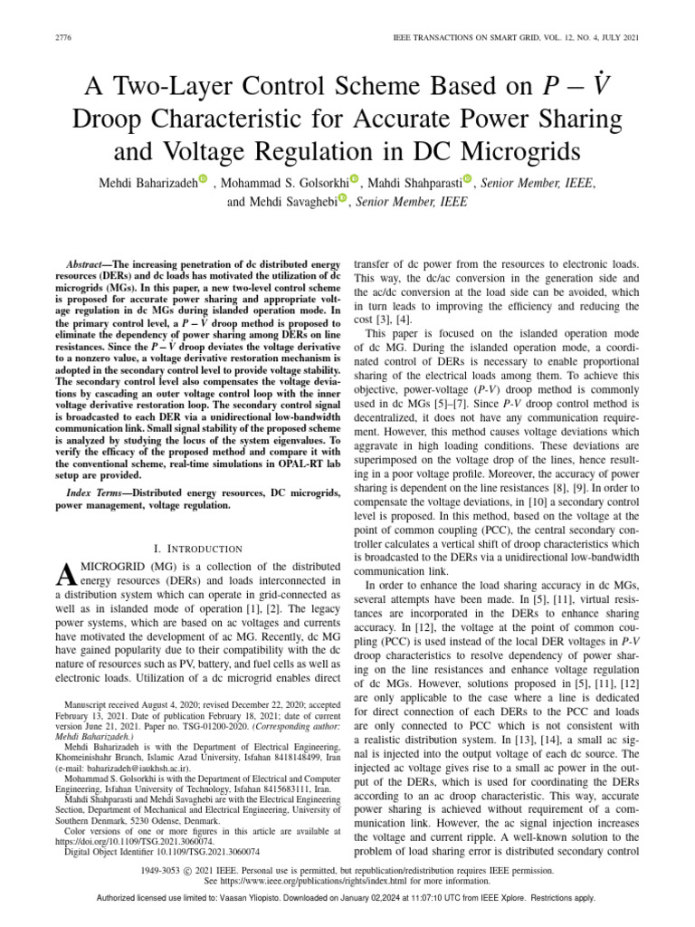 A Two-Layer Control Scheme Based On P V Droop Characteristic For ... A Two-Layer Control Scheme Based On P V Droop Characteristic For ...