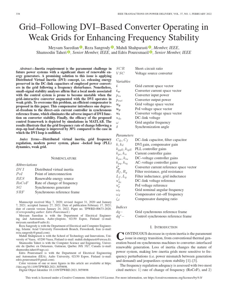 Grid Following DVI Based Converter Operating in Weak Grids For ...