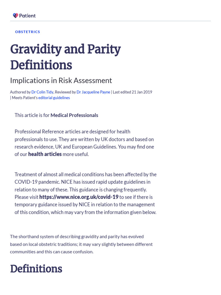 Gravidity and Parity Definitions (Implications in Risk Assessmen | PDF ...
