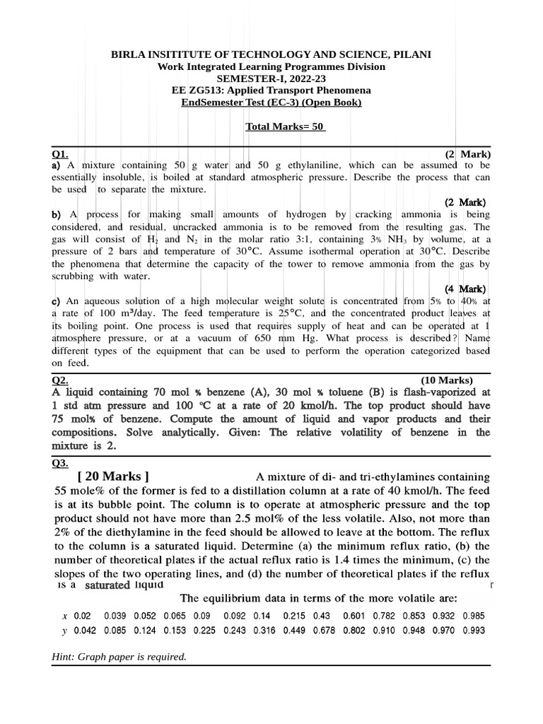 Ee ZG513 Ec-3r First Sem 2022-2023 Revised Paper | PDF | Ammonia | Water