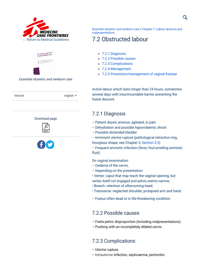 Obstructed Labour - Essential Obstetric and Newborn Care | PDF