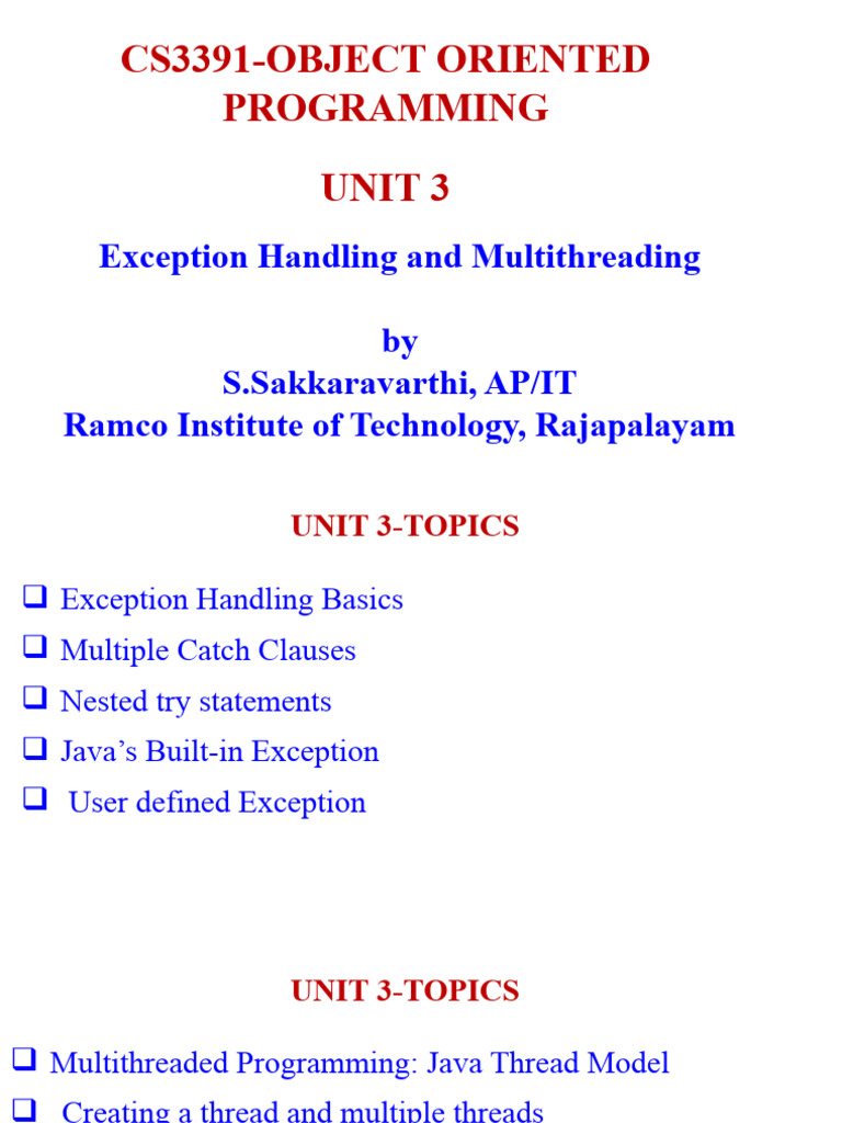 CS3391 Oops Unit 3 | PDF CS3391 Oops Unit 3 | PDF