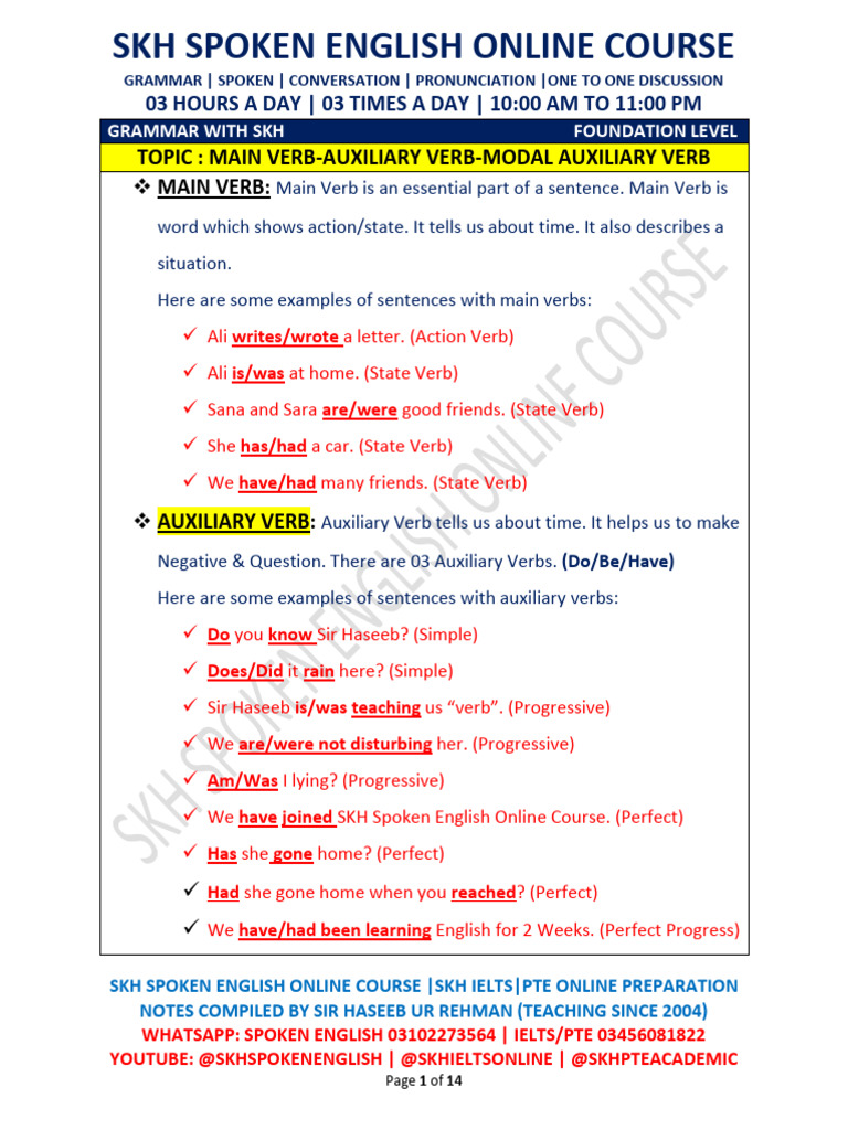 Main Verb VS Auxiliary Verb | PDF | English Language | Verb