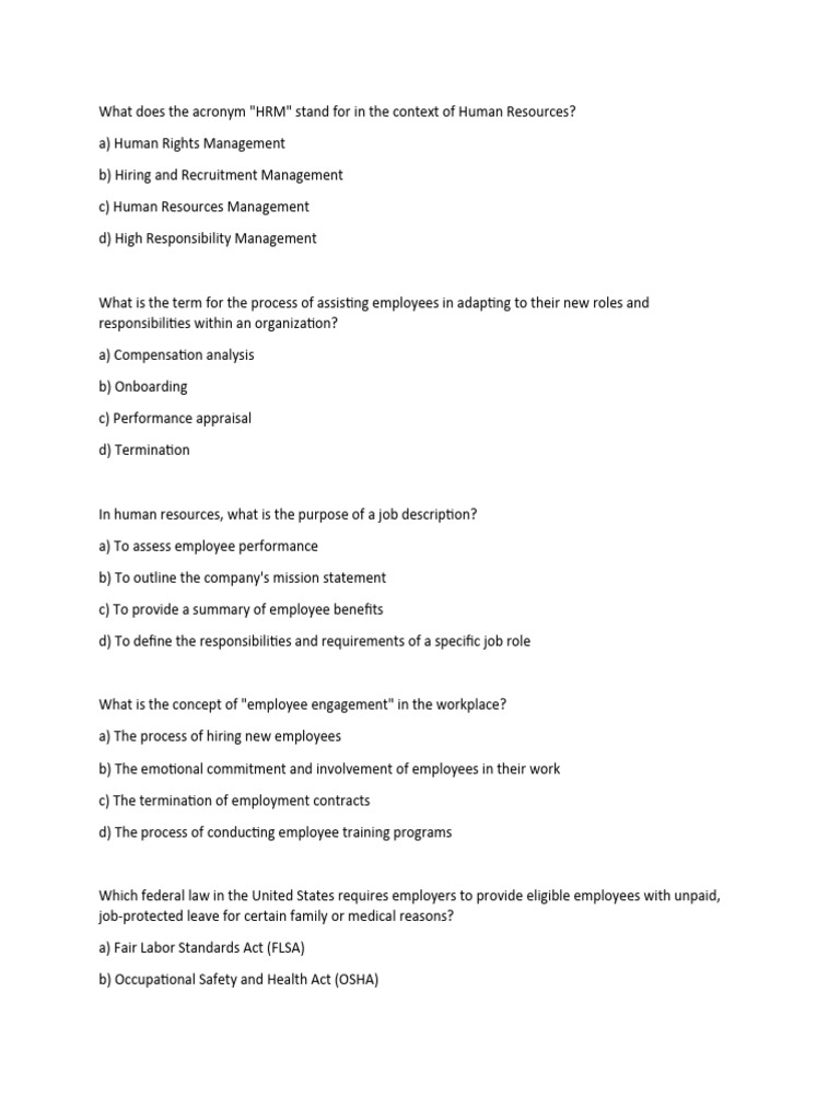 Quizz Human Resource 10 5 | PDF | Employment | Human Resource Management