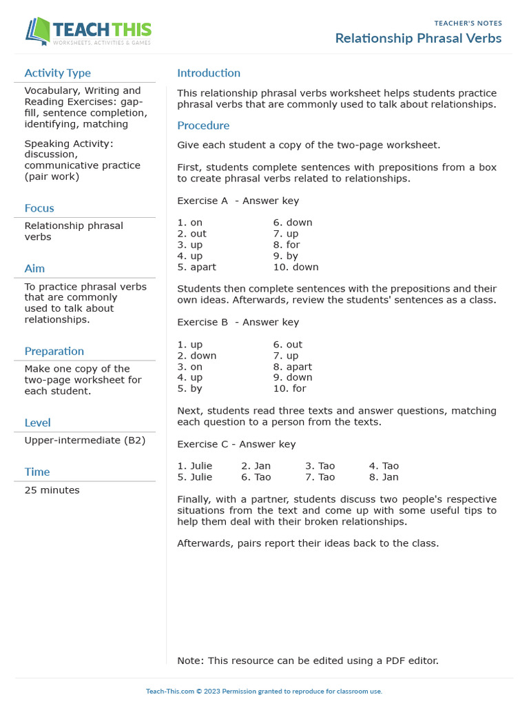 Relationship Phrasal Verbs | PDF