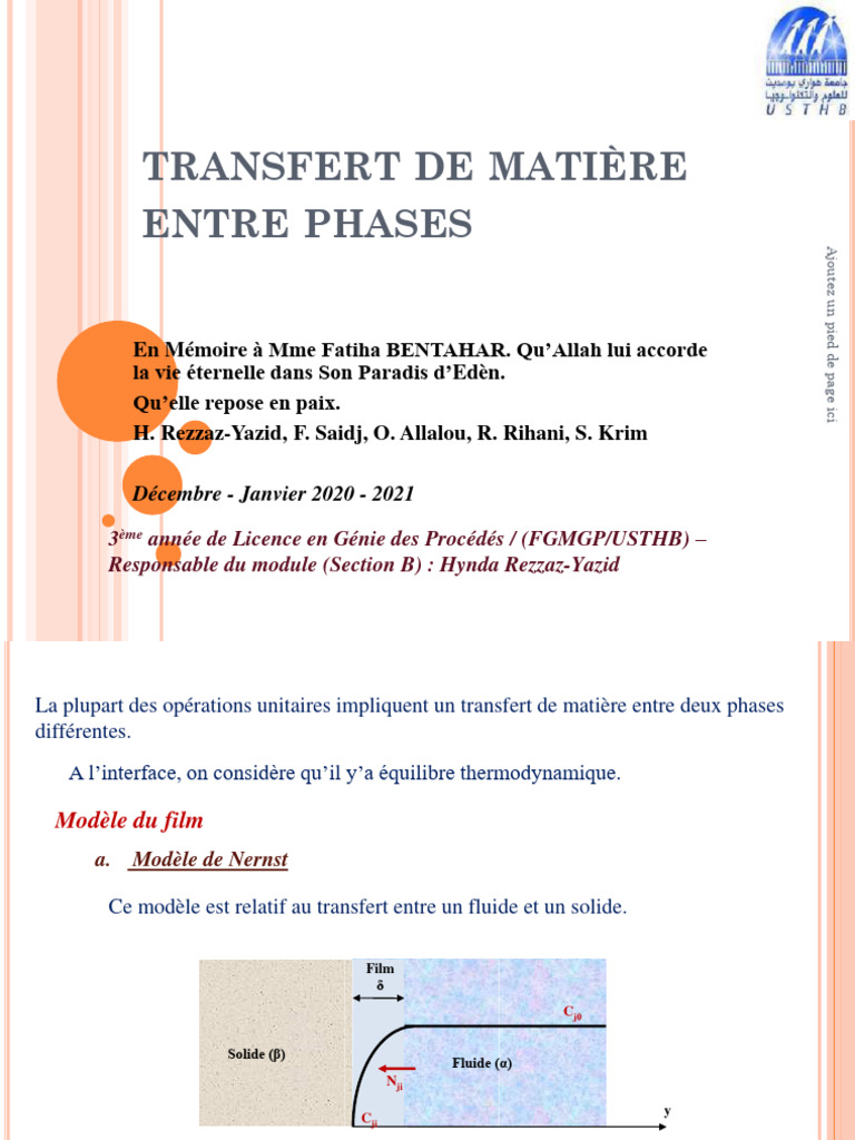 Transfert de Matière entre Phases | PDF | Génie chimique | Dynamique ...
