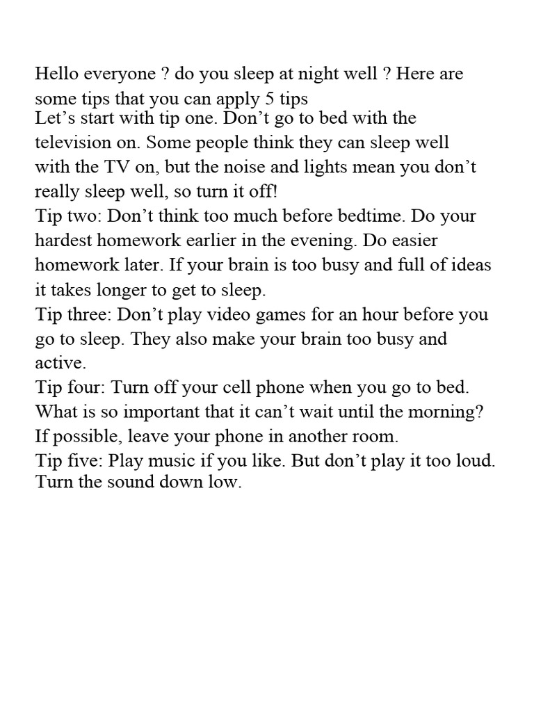 A Good Nights Sleep - Transcript 0 | PDF | Language Arts & Discipline