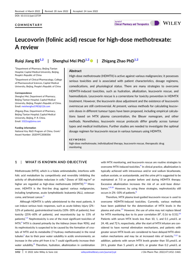 Leucovorin (Folinic Acid) Rescue For High-Dose Methotrexate | PDF ...