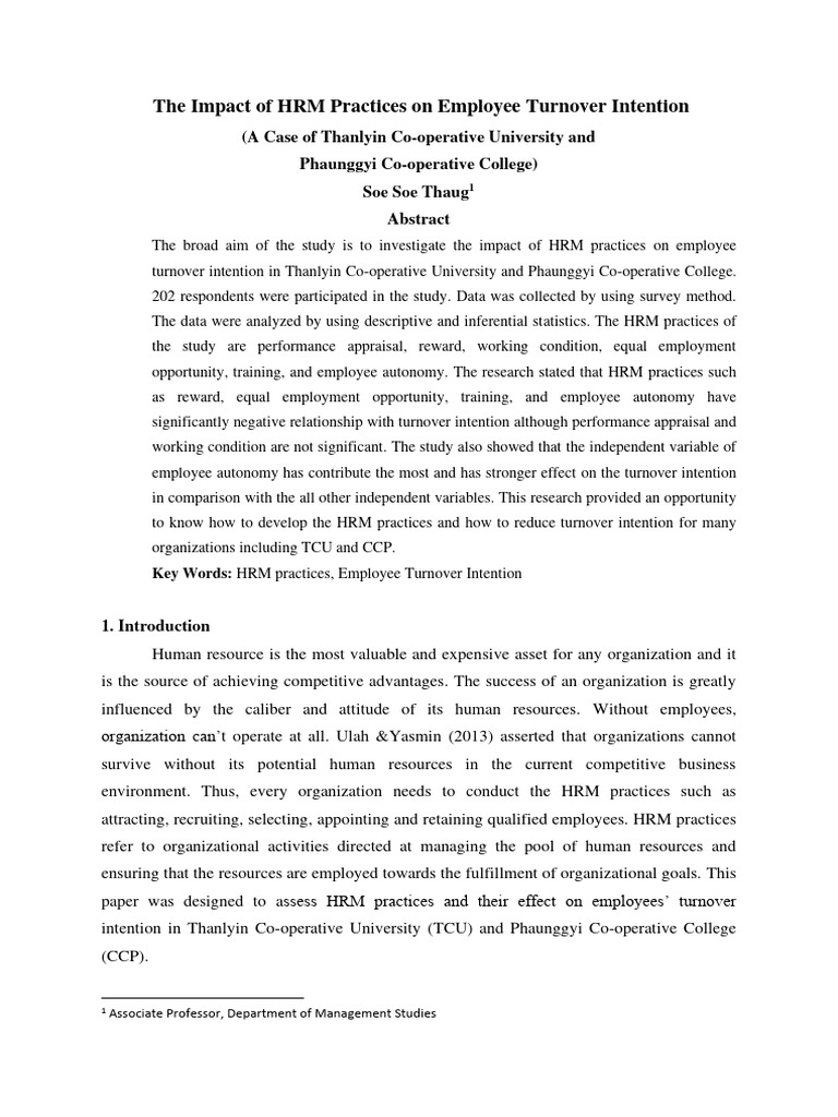 The Impact of HRM Practices On Employee Turnover Intention | PDF ...