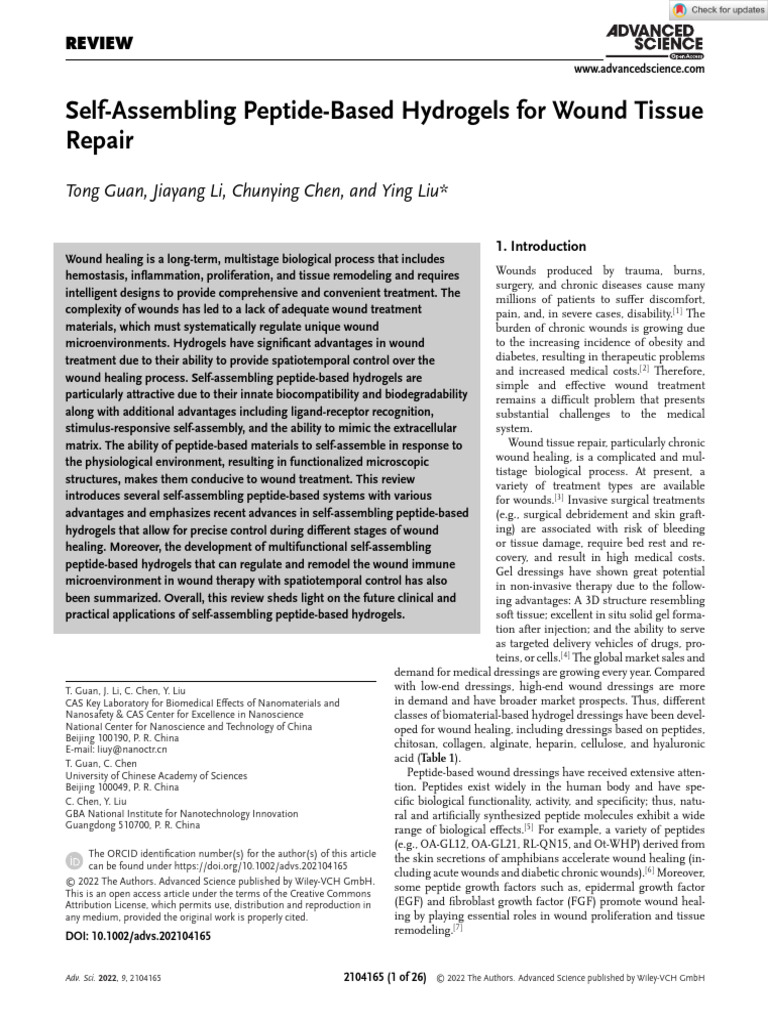 Self Assembling Peptide Based Hydrogels For Wound Tissue Repair | PDF ...