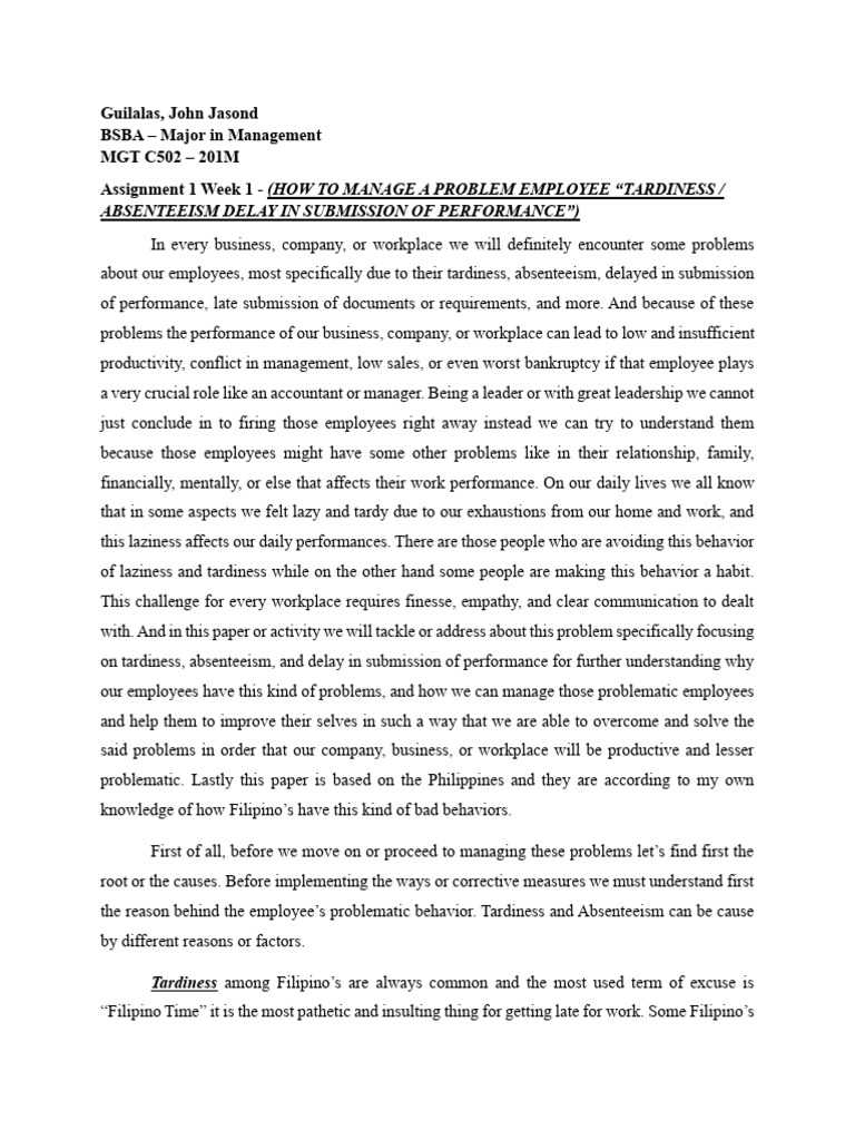 Assignment-1-How-to-manage-a-problem-employee | PDF | Behavior | Psychology