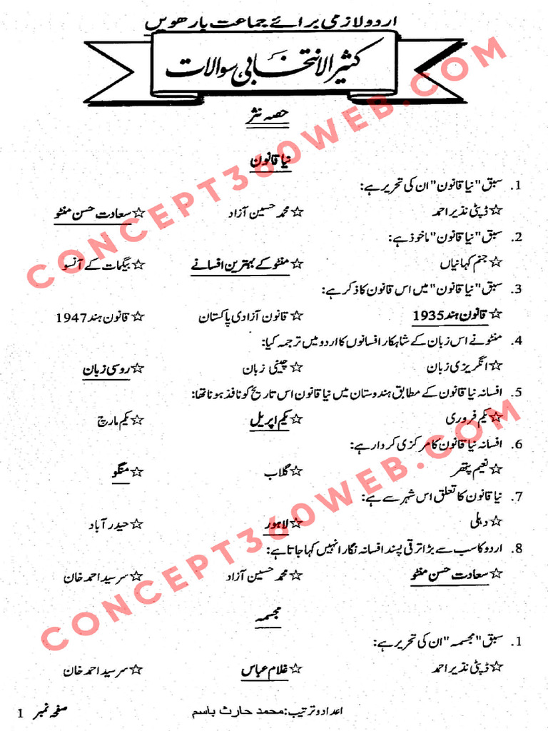 Urdu Class 12 Notes Part 1 | PDF