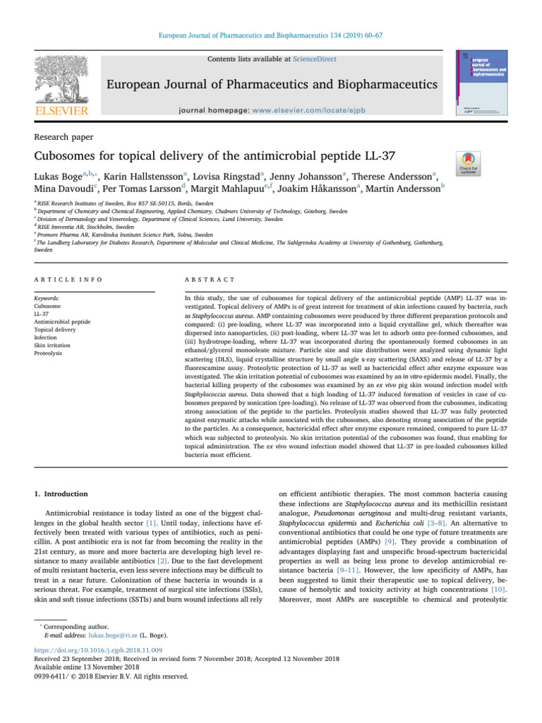 Cubosomes For Topical Delivery of The Antimicrobial Peptide LL-37 | PDF ...