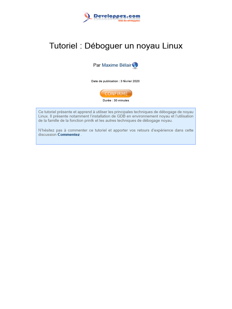Tutoriel Deboguer Le Noyau Linux Avec GDB | PDF | Kernel (Système d ...