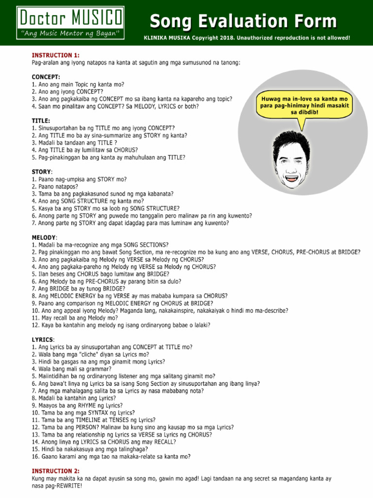 Song Evaluation Form | PDF