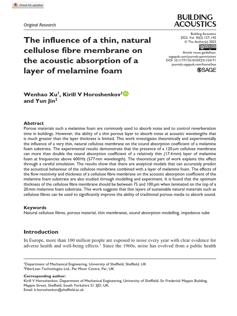 Xu Et Al 2023 The Influence of A Thin Natural Cellulose Fibre Membrane ...