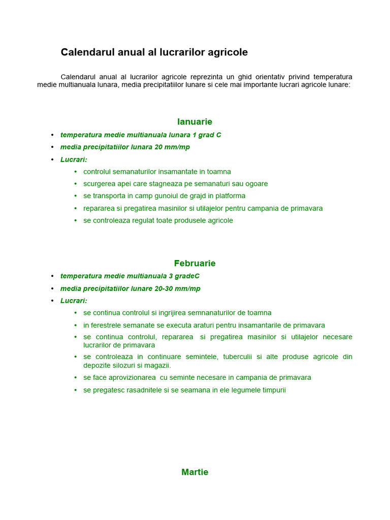Calendarul Anual Al Lucrarilor Agricole | PDF