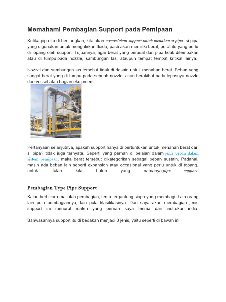 Memahami Pembagian Support Pada Pemipaan | PDF