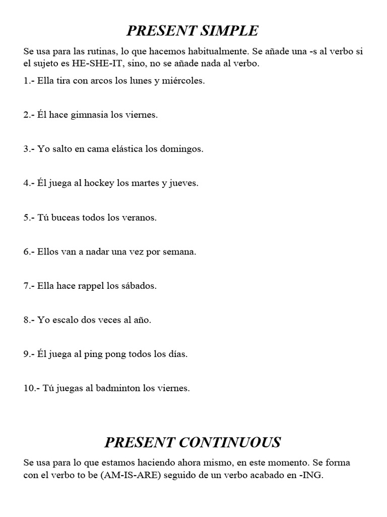 Uso del Presente Simple y Continuo | PDF