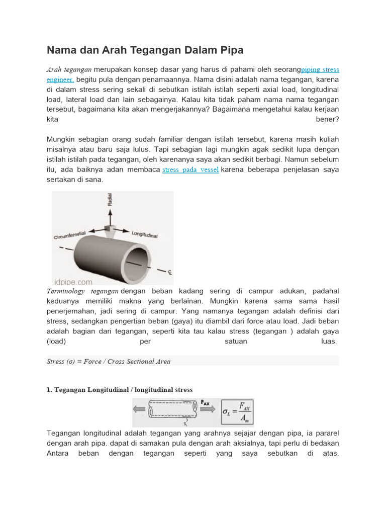 Arah dan Jenis Tegangan Pipa | PDF