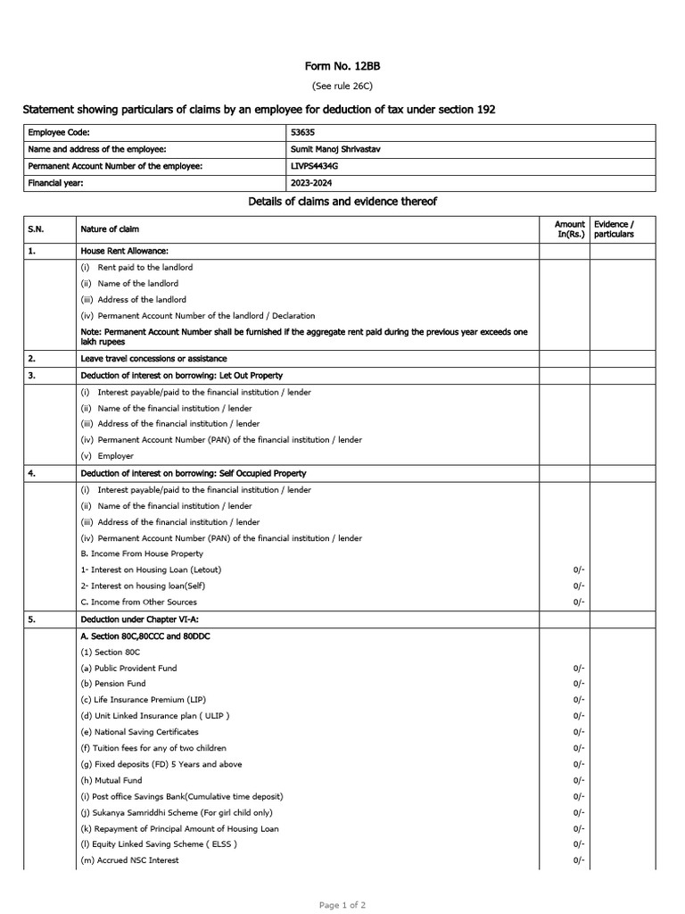 Form 12 BB | PDF | Loans | Personal Finance