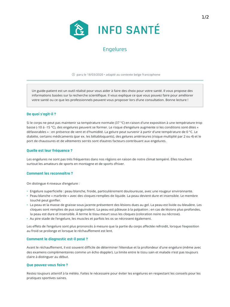 Comprendre les engelures : causes et soins | PDF | Hypothermie ...
