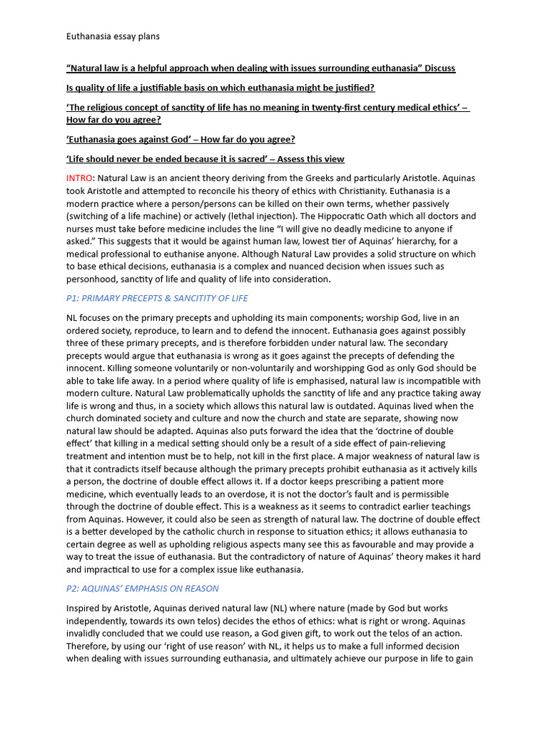 Euthanasia: Ethics and Natural Law Debate | PDF | Philosophy