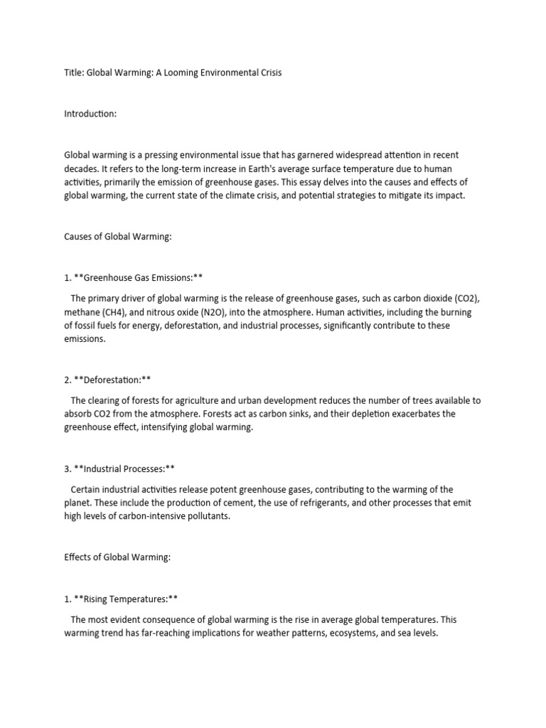 Global Warming Pdf Climate Change Greenhouse Gas
