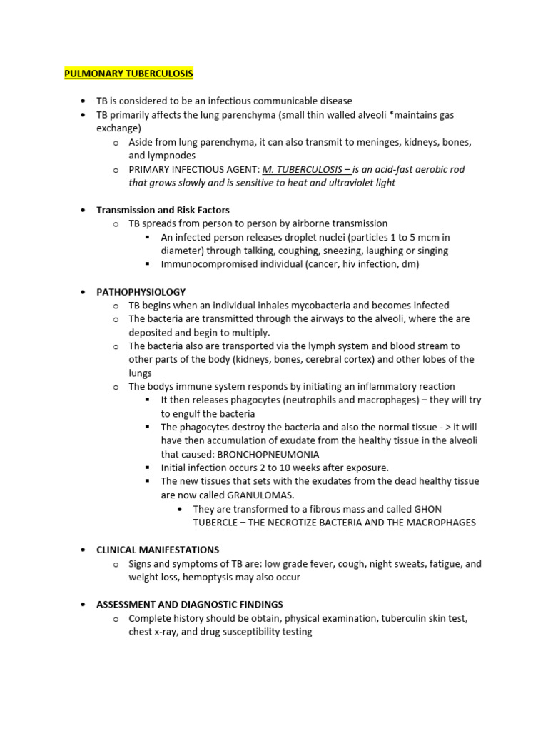Pulmonary Tuberculosis | PDF