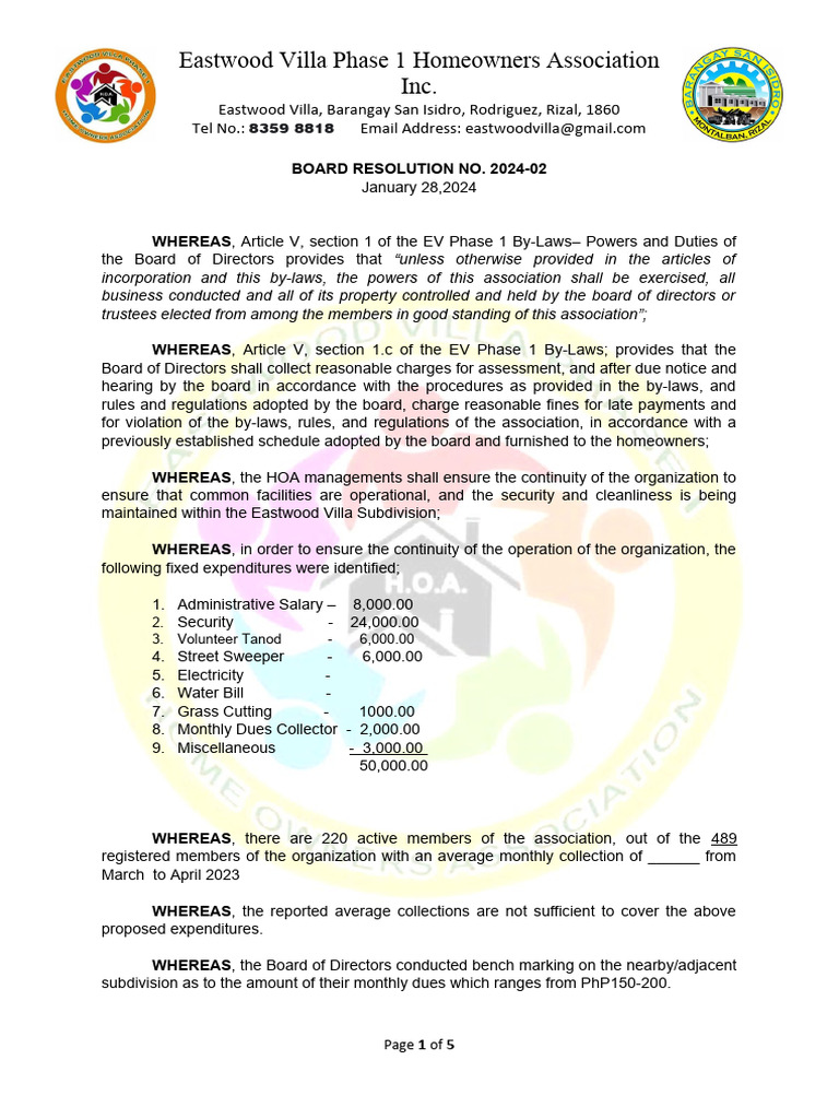 HOA Fee Structure Resolution 2024 | PDF | By Law | Government