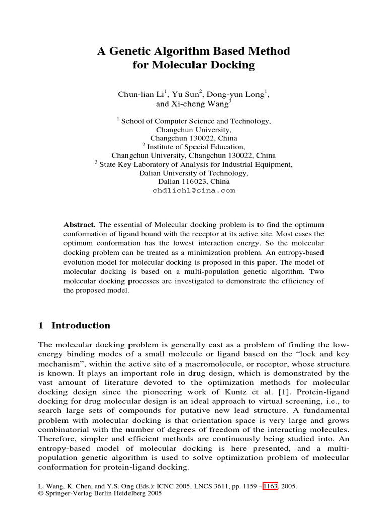 A Genetic Algorithm Based Method For Molecular Docking | PDF | Docking ...