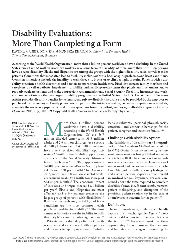 AAFP Disability Evaluations | PDF | Disability | Pain