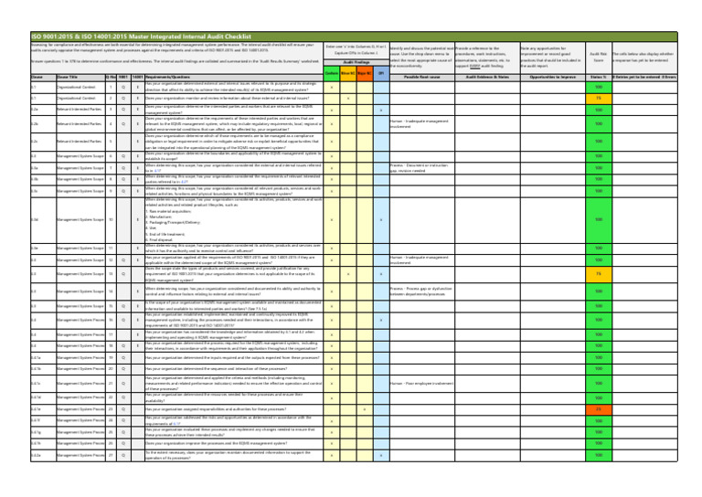 ISO9001+ISO14001 Internal Audit Checklist Sample | PDF | Audit ...