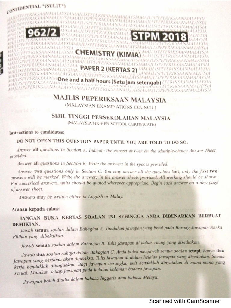 Chemistry Paper 2-Stpm 2018 | PDF
