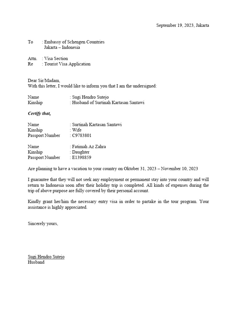 Visa Schengen - Contoh Surat Keterangan Kerja | PDF