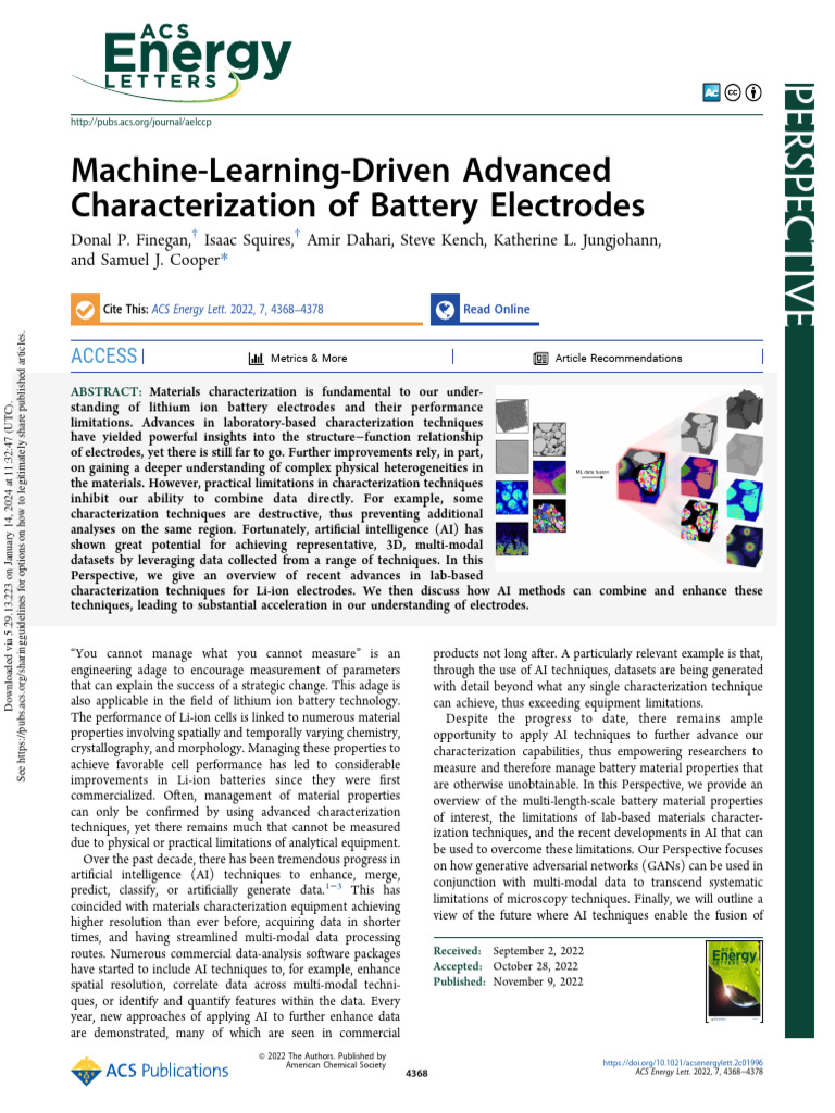 Finegan Et Al 2022 Machine Learning Driven Advanced Characterization of Battery Electrodes | PDF