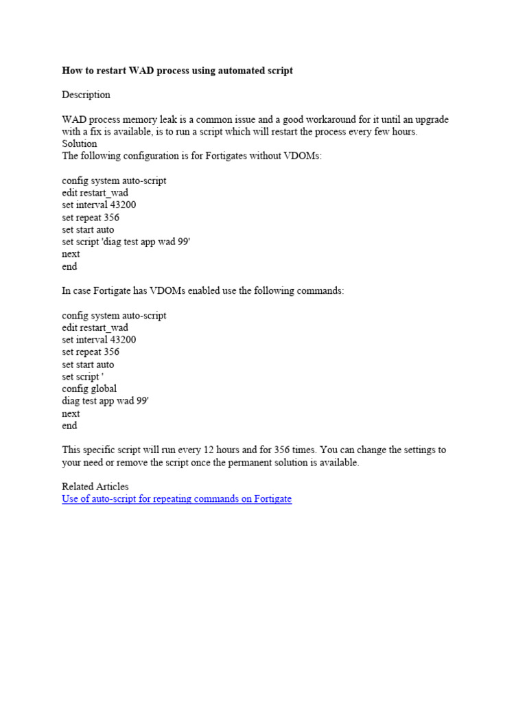 How To Restart WAD Process Using Automated Script | PDF