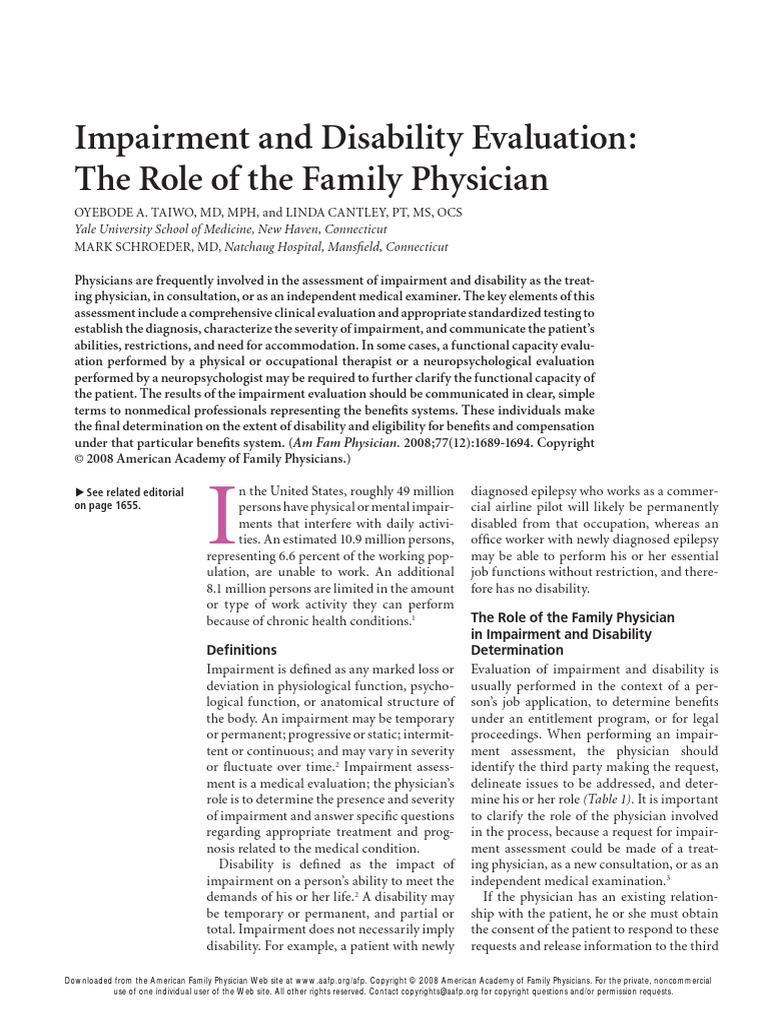 AAFP Inmpairment and Disability Evaluation The Role of The Family ...