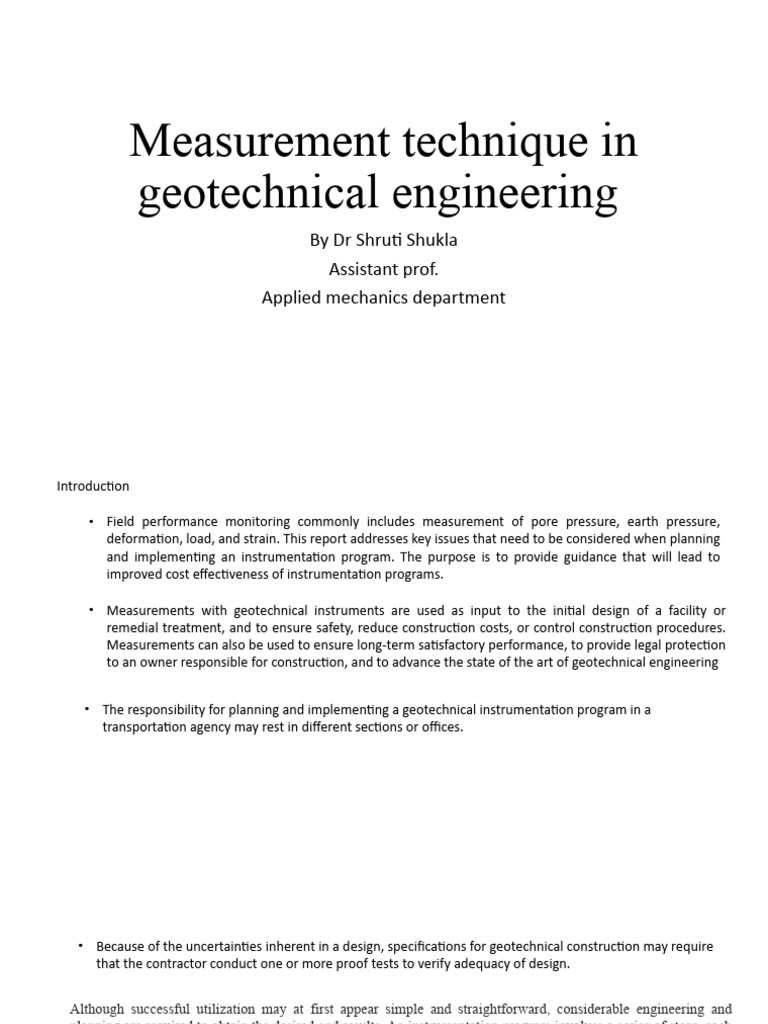 Measurement Technique in Geotechnical Engineering (Autosaved) | PDF ...