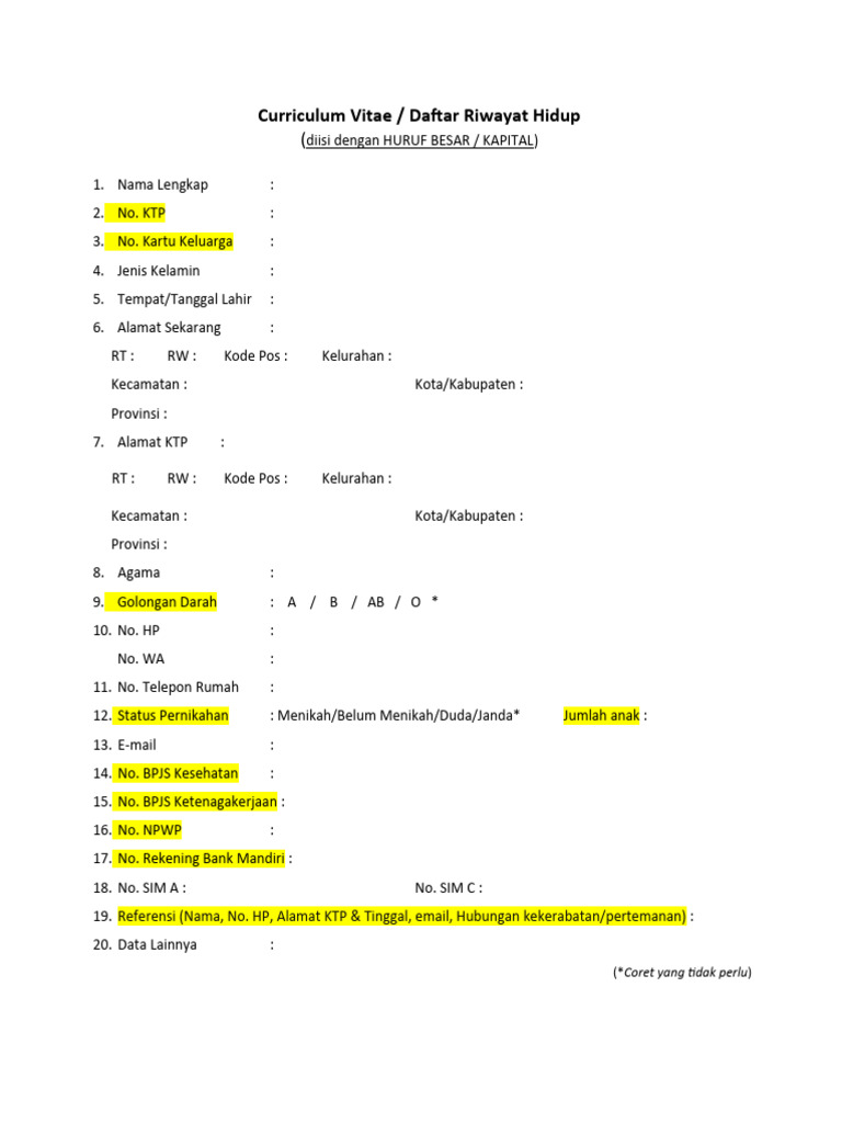 Curriculum Vitae Untuk Pegawai Tad Rev 2 | PDF