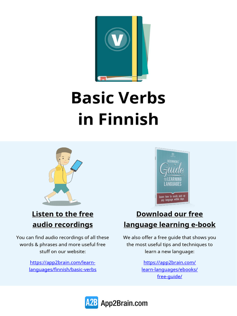 App2brain Cheat Sheet Finnish Basic Verbs | PDF | Language Mechanics | Linguistic Typology