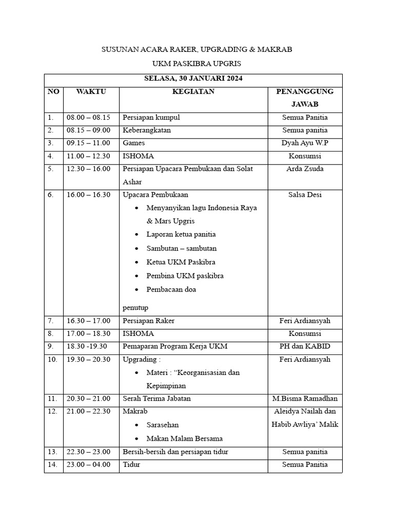 Susunan Acara Raker, Upgrading, & Makrab-1 | PDF