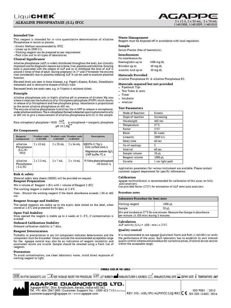 Alkaline Phosphatase (S.L) Ifcc: ND RD | PDF | Chemistry | Physical ...
