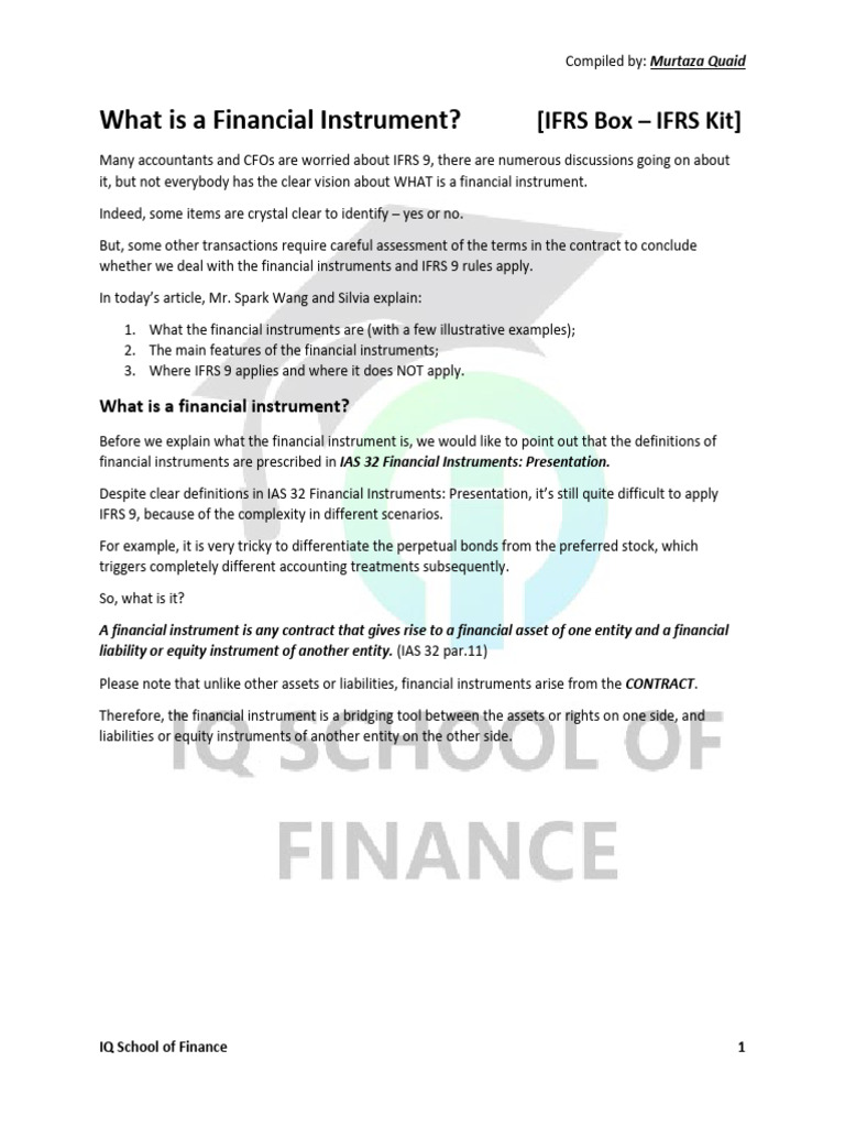 IFRS 9 - What Is A Financial Instrument | PDF | Derivative (Finance ...